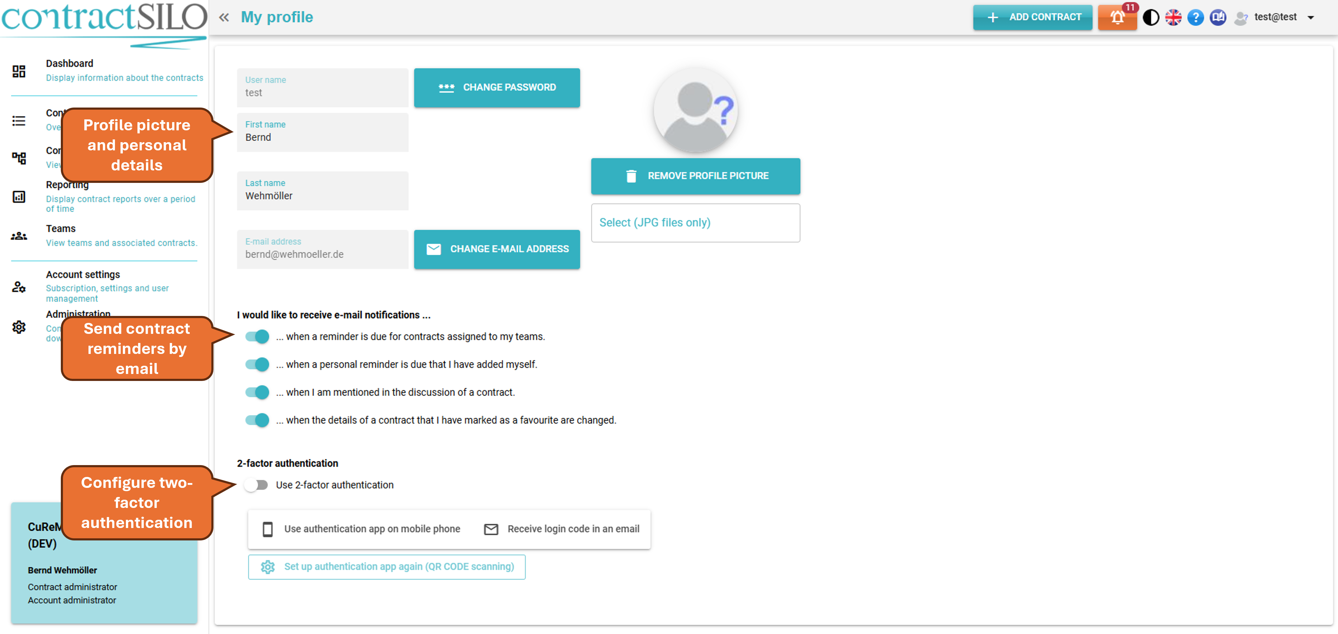 contractSILO Contract Management Software | How to | My Profile